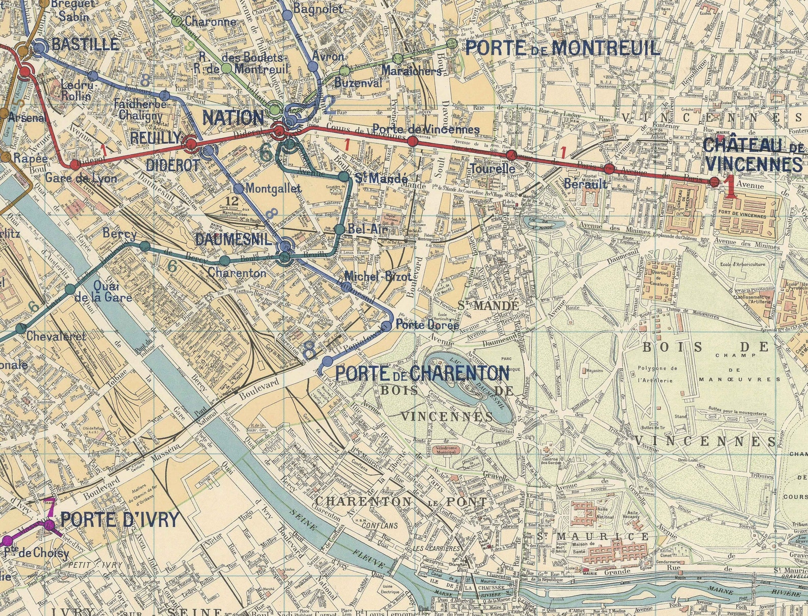 Old Map of Paris Métro Subway, 1934 by Gaillac-monrocq - 13 Lines ...