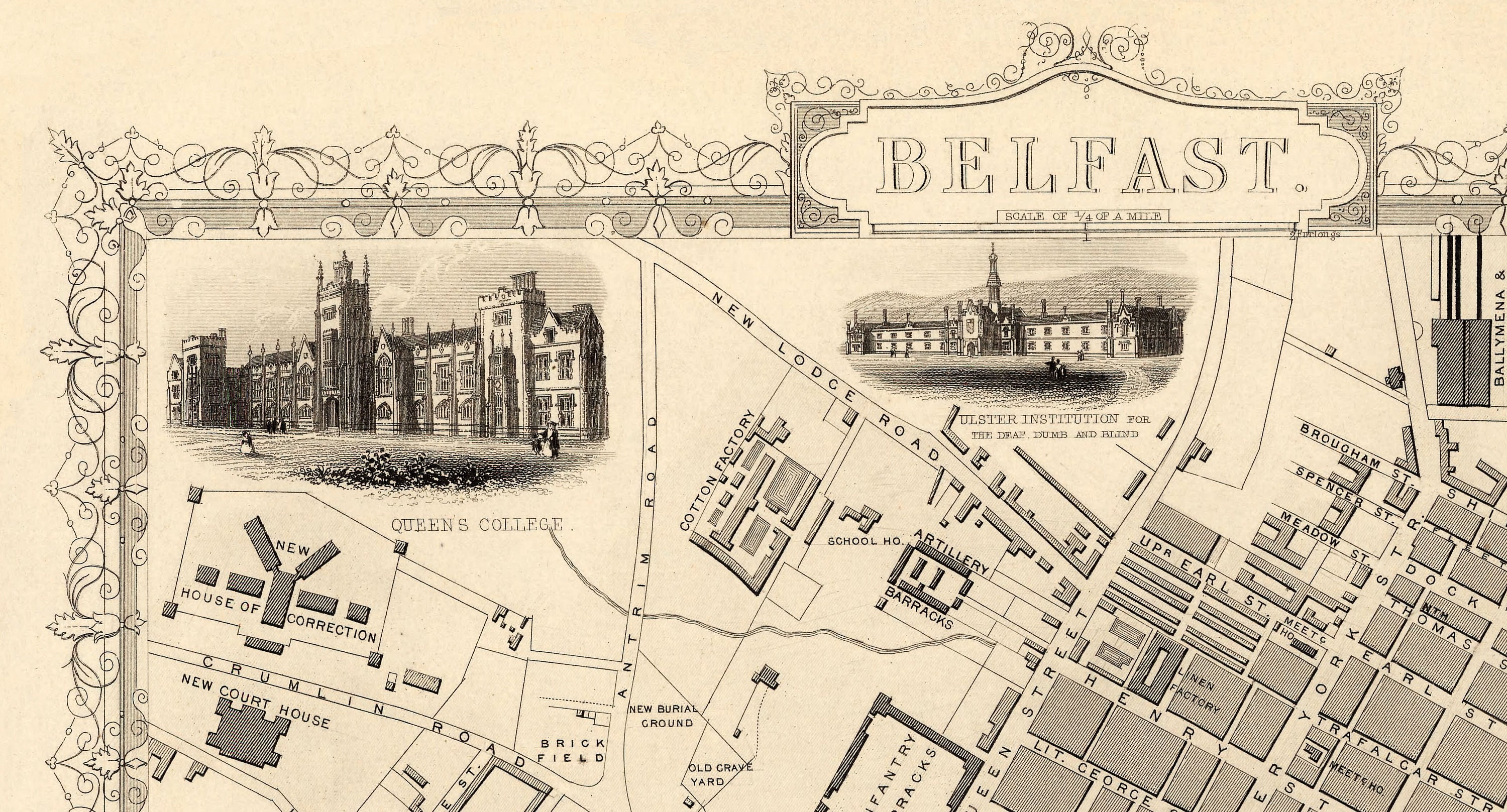 Old Map of Belfast Ireland in 1851 by Tallis & Rapkin | Etsy