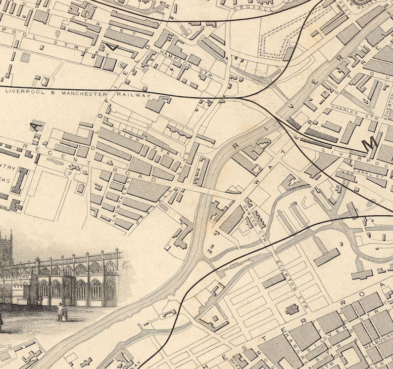 Old Map of Manchester and Environs by John Rapkin 1851 Town - Etsy UK