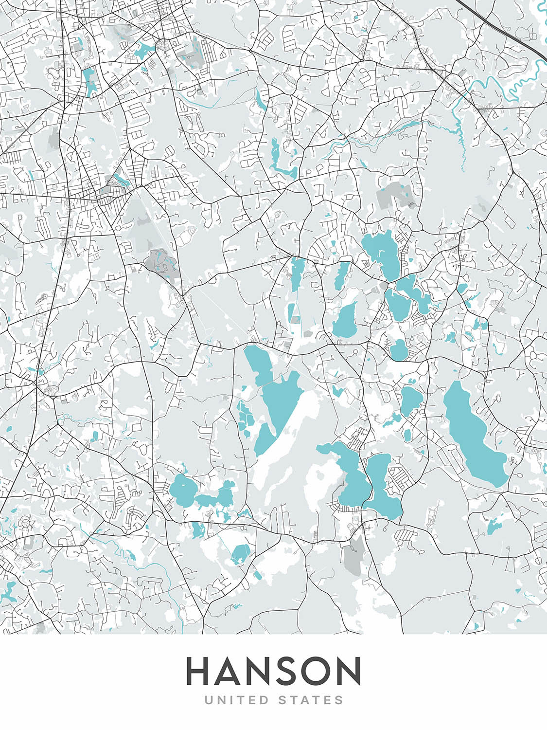 Modern City Map of Hanson, MA: Hanson Center, Indian Head River, Lake ...