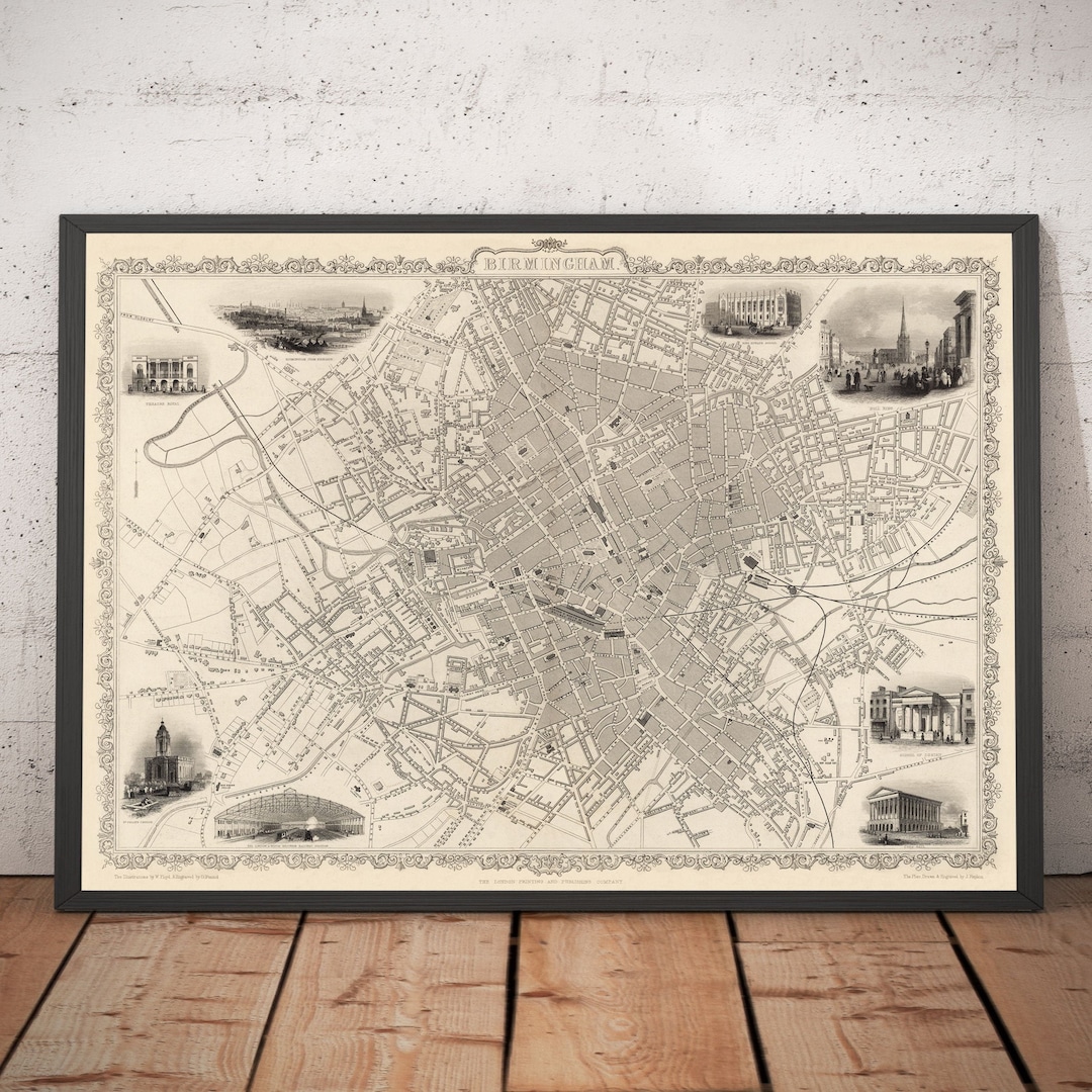 Old Map of Birmingham in 1851 by J. & F. Tallis - Midlands, Brum, City ...