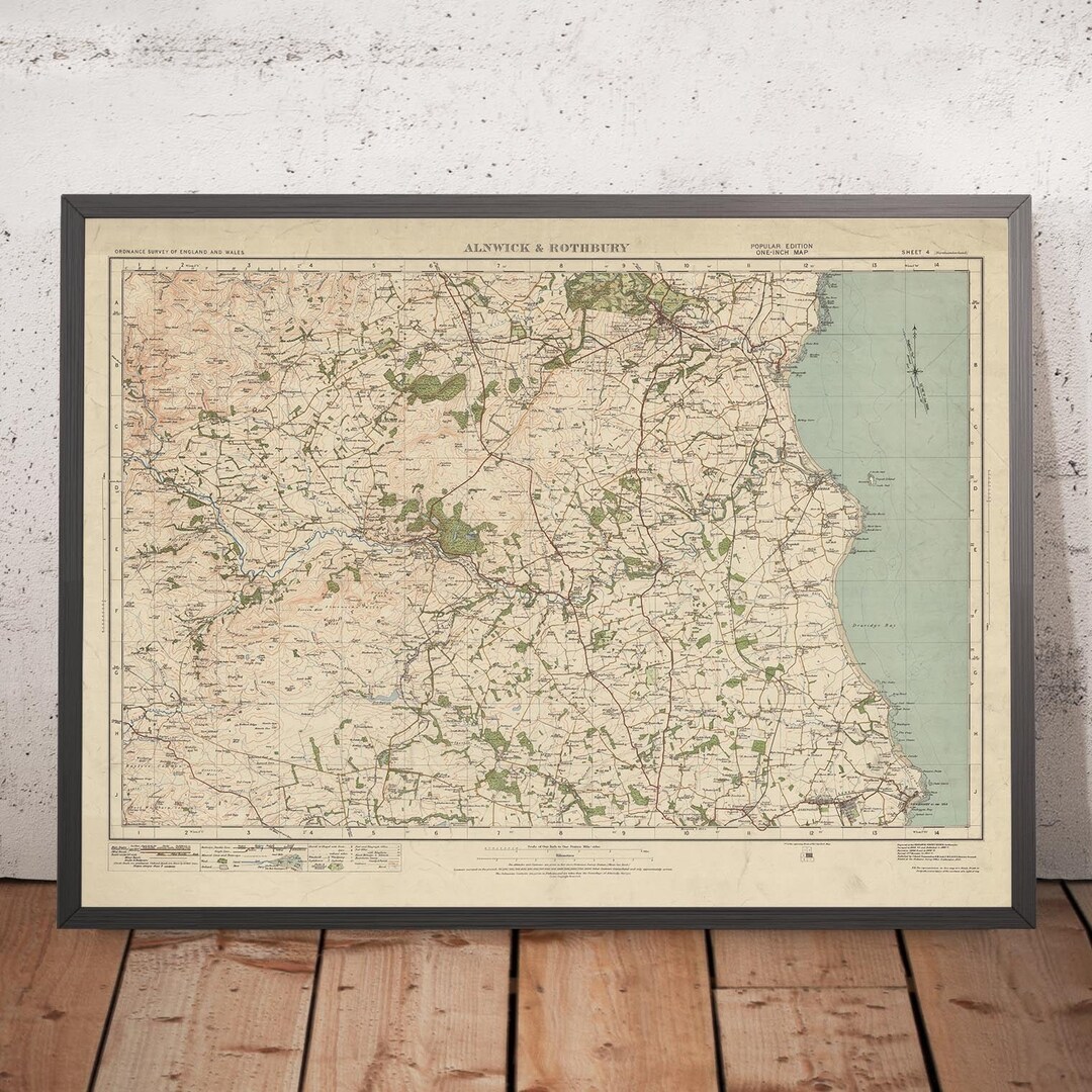 Old Ordnance Survey Map, Sheet 4 - Alnwick & Rothbury, 1919-1926 ...
