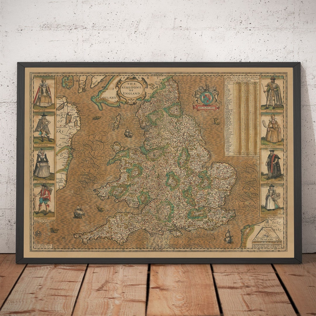 Old Map of England & Wales by John Speed, 1611 - Rare Handcoloured ...