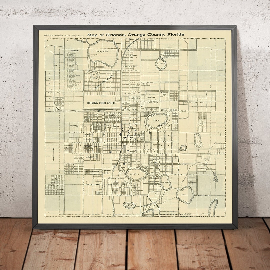 Old Map of Orlando, South Florida Sentinel, 1910: Earliest Obtainable ...