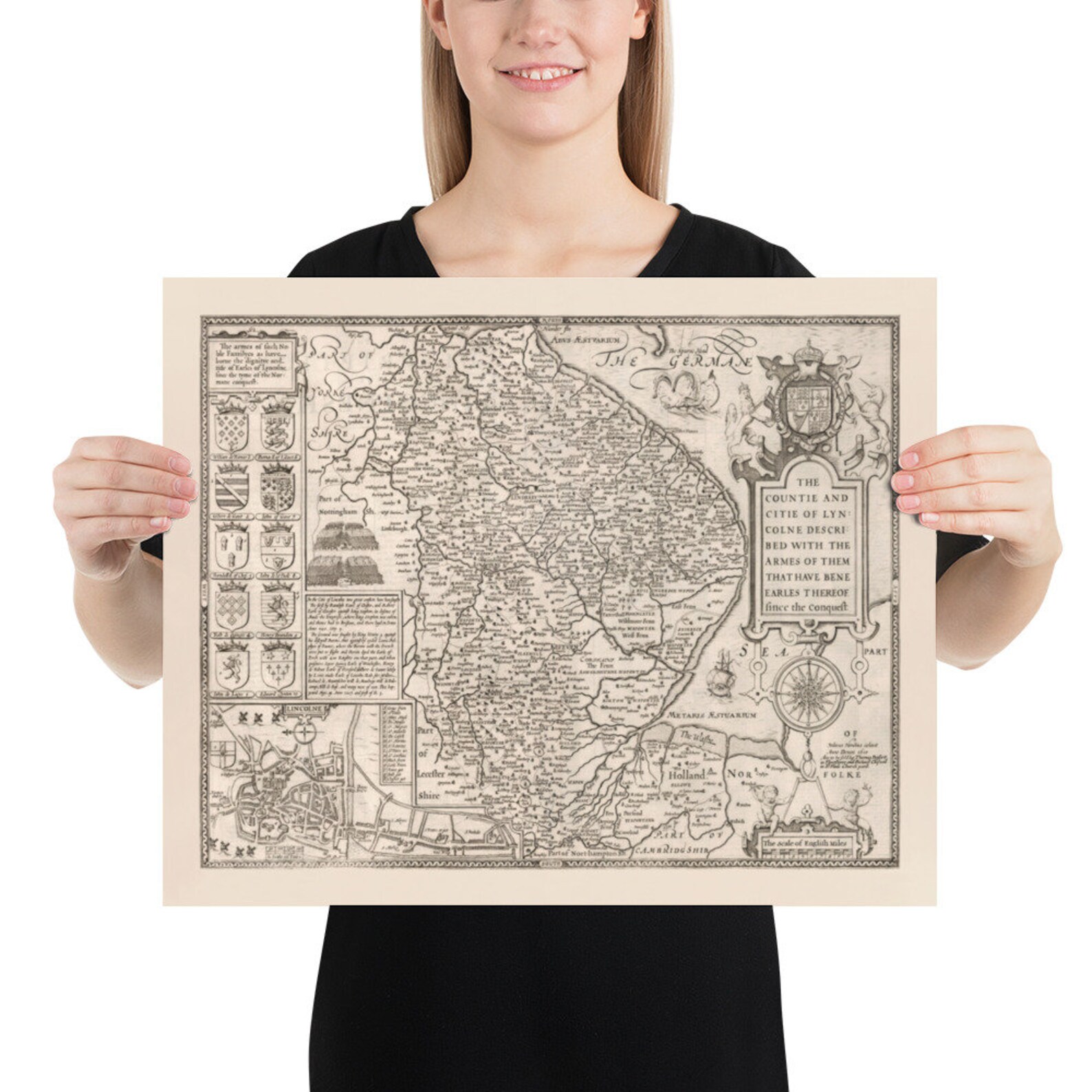 Old Map of Lincolnshire in 1611 by Speed - Lincoln, Grimsby, Grantham ...