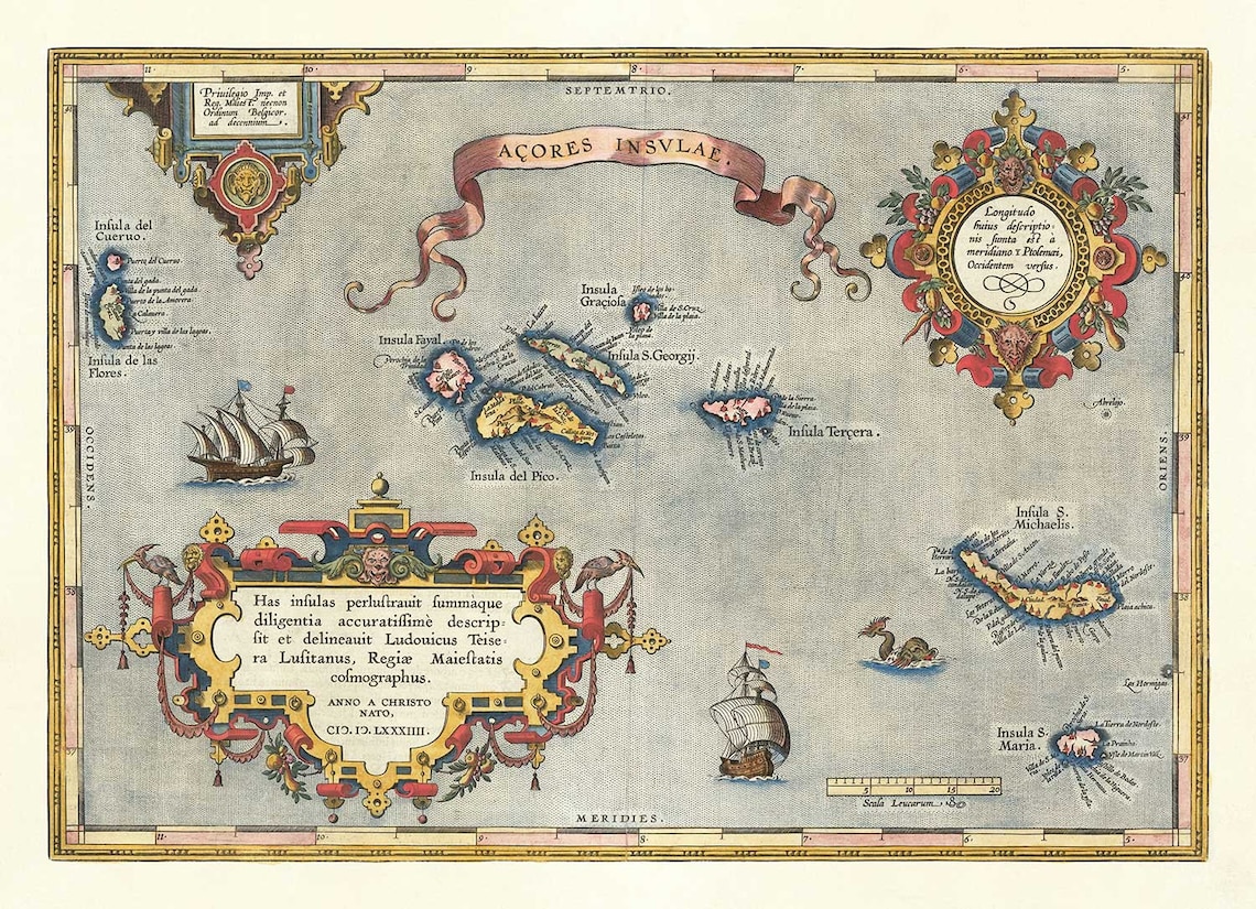 Old Map of the Azores by Abraham Ortelius 1573 Sao Miguel | Etsy UK