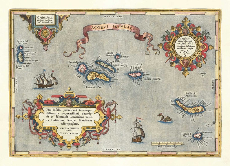 Old Map of the Azores by Abraham Ortelius 1573 Sao Miguel - Etsy UK