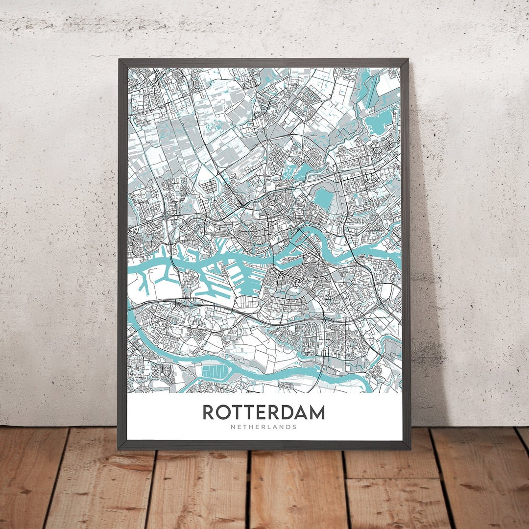 Modern City Map of Rotterdam, Netherlands: Erasmus Bridge, Euromast, De ...