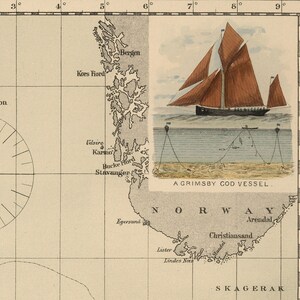 Old Cod Fish Map of the North Sea, 1883 by O.T. Olsen - Cod Fishing ...