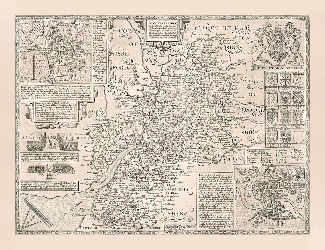 Old Map of Gloucestershire, 1611 by John Speed - Bristol, Cheltenham ...