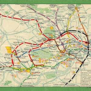 Old London Underground Tube Map 1912 - Oxford Circus, Piccadilly, Bank ...