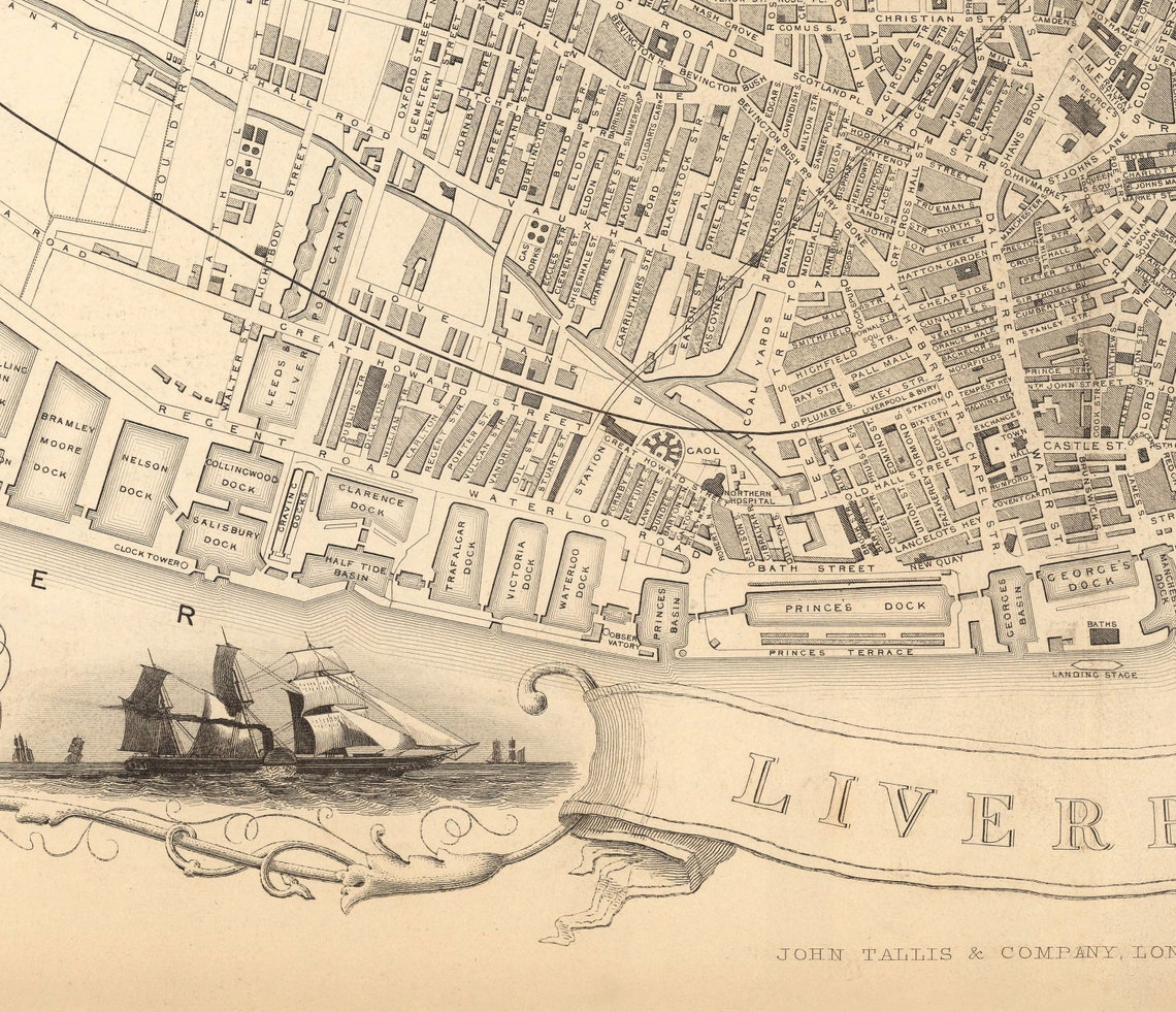 Old Map of Liverpool by John Rapkin 1851 Docks Mersey | Etsy