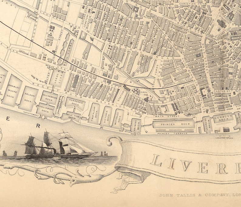 Old Map of Liverpool by John Rapkin 1851 Docks Mersey - Etsy UK