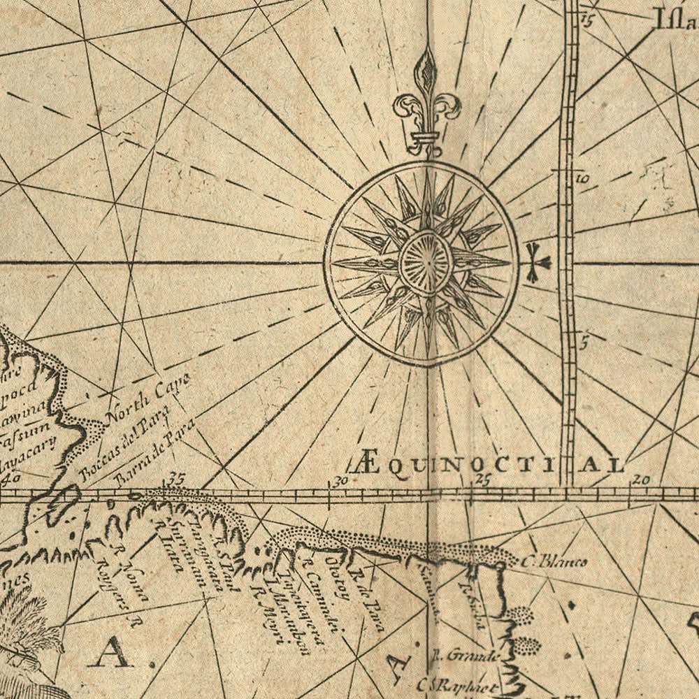 Old Atlantic Ocean Nautical Chart by Mount, 1766: Coasts, Rhumb Lines ...