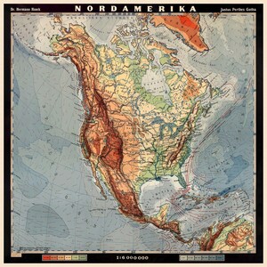 Old Physical Map of North America by Haack, 1950: Topography ...