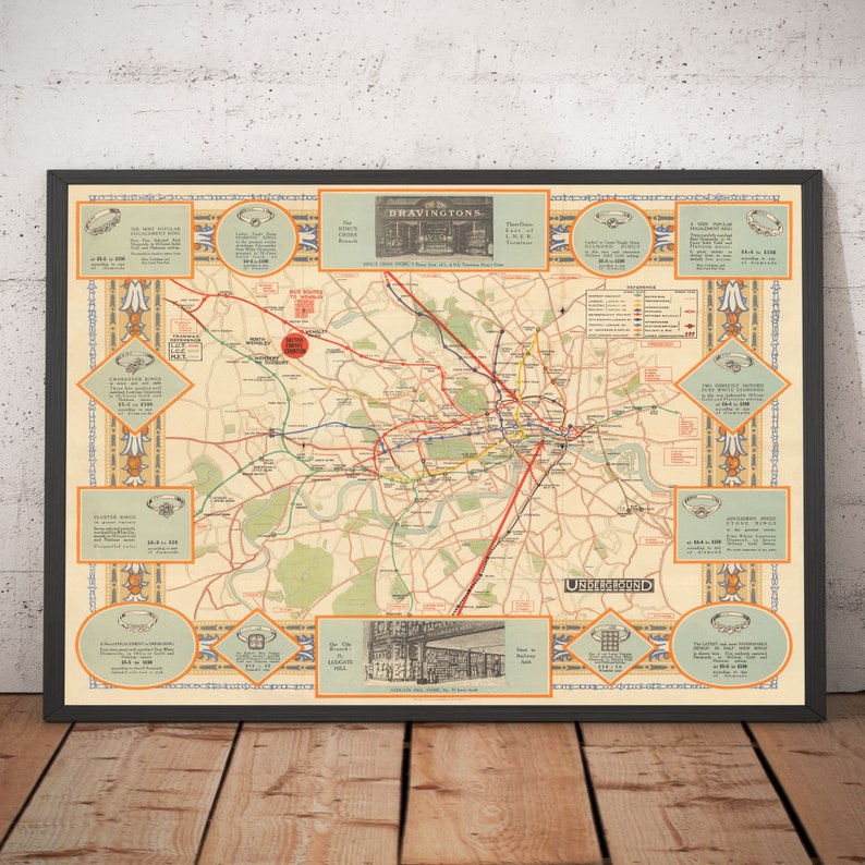 Rare Old London Underground Tube Map 1922 Framed or Unframed | Etsy UK