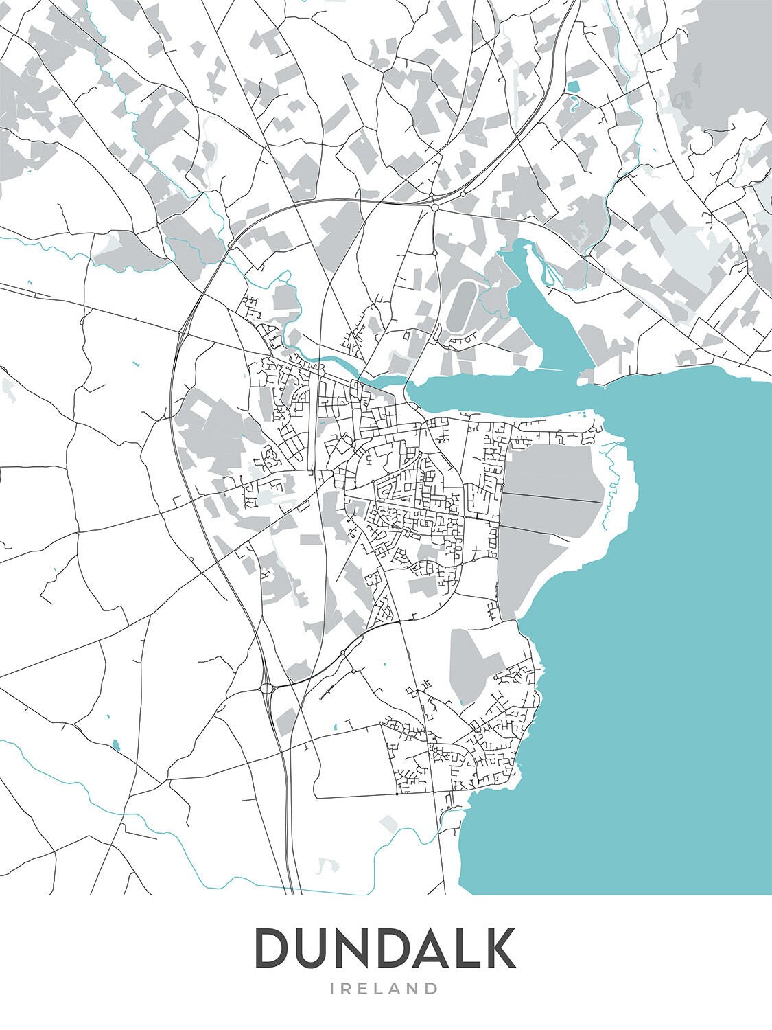 Modern City Map of Dundalk, Ireland: Dundalk Stadium, St. Patrick's ...