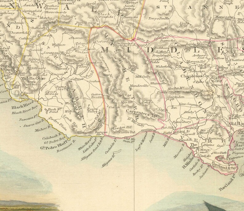 Old Map of Jamaica by Tallis and Rapkin in 1851 - Kingston, Portmore ...