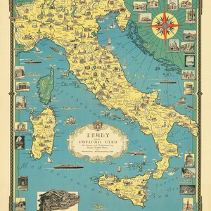 Old Pictorial Map of Italy, 1935 by E. Chase - Illustrated Landmarks ...