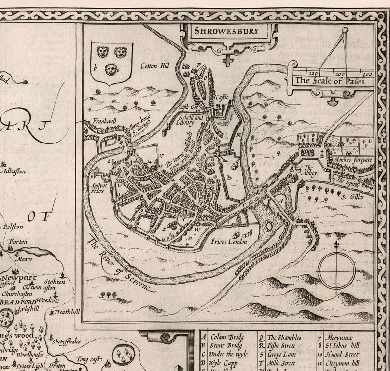 Old Map of Shropshire in 1611 by John Speed Shrewsbury - Etsy UK