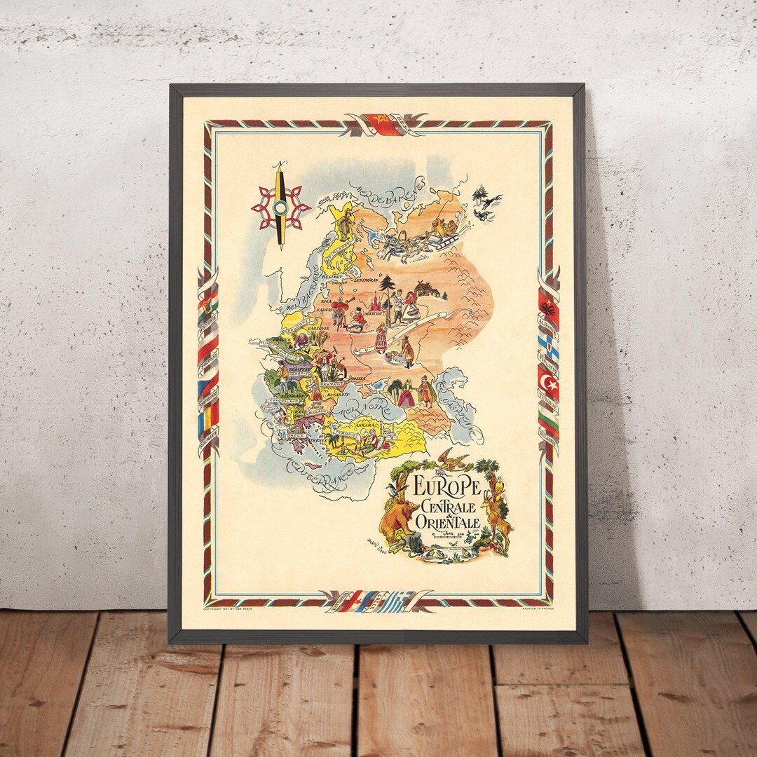 Old Pictorial Map of Central and Eastern Europe by Liozu, 1951: Post ...