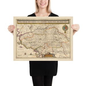 Old Map of Duchy of Poitou, France by Visscher, 1690: Nantes, Angers ...