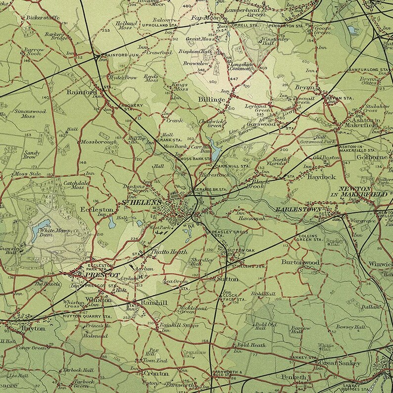 Old OS Map of Liverpool & Manchester by Bartholomew, 1901: Mersey ...