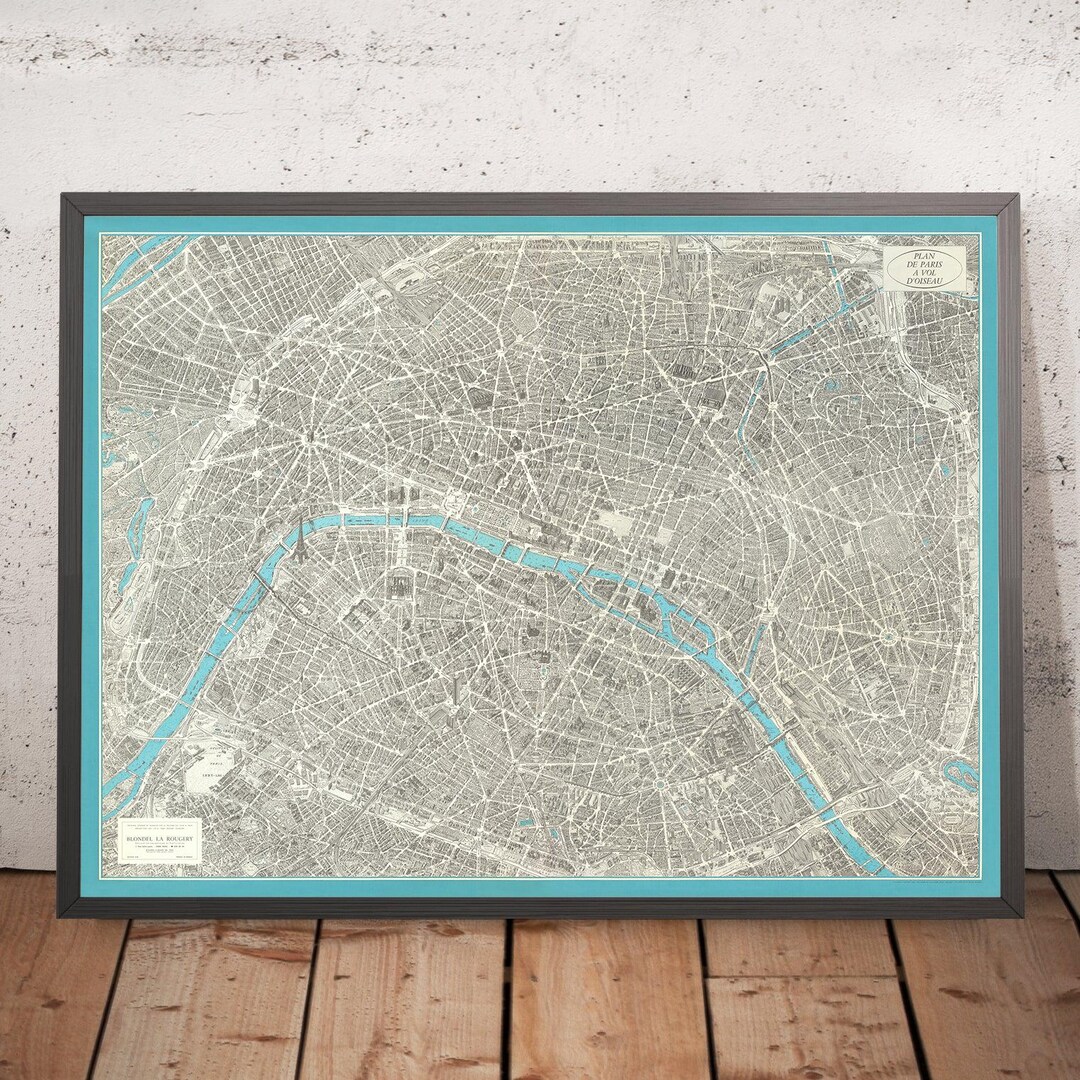 Old Birdseye Map of Paris by Peltier & Chardon, 1974: Eiffel Tower ...