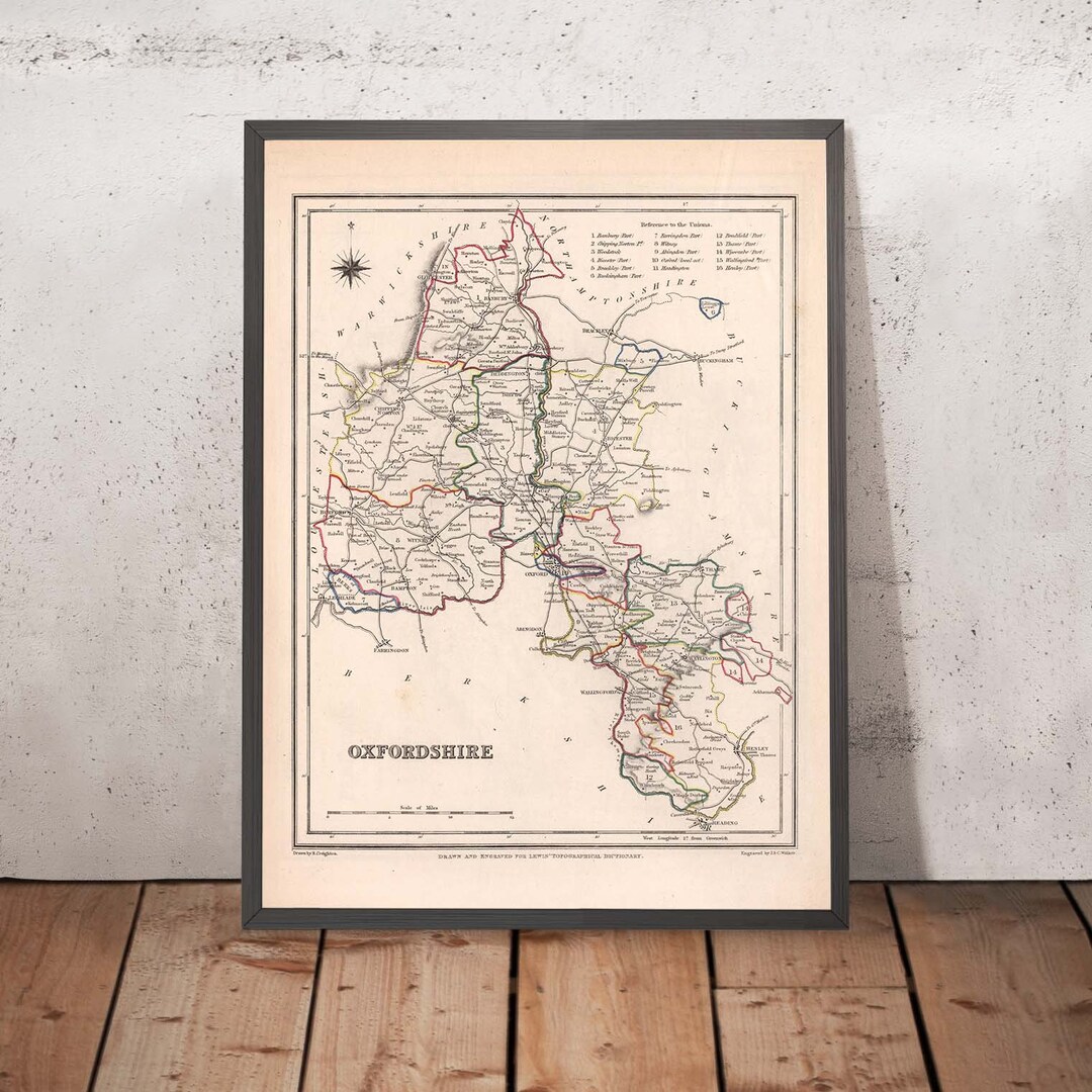 Old Map of Oxfordshire by Samuel Lewis, 1844: Oxford, Banbury, Abingdon ...