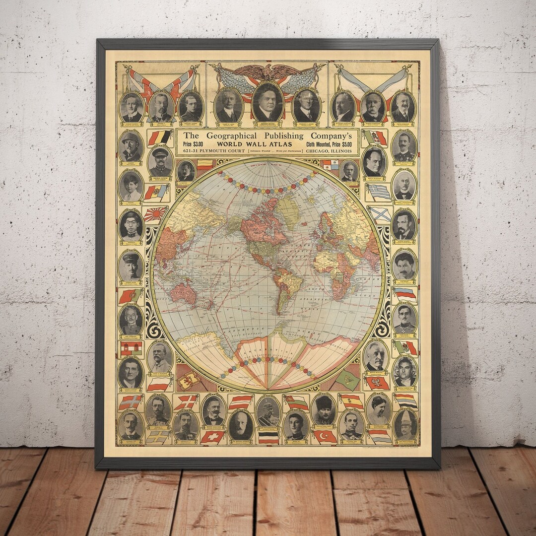 Old Flat Earth Map With World Leaders, 1921 - Shipping Lanes, Stalin ...