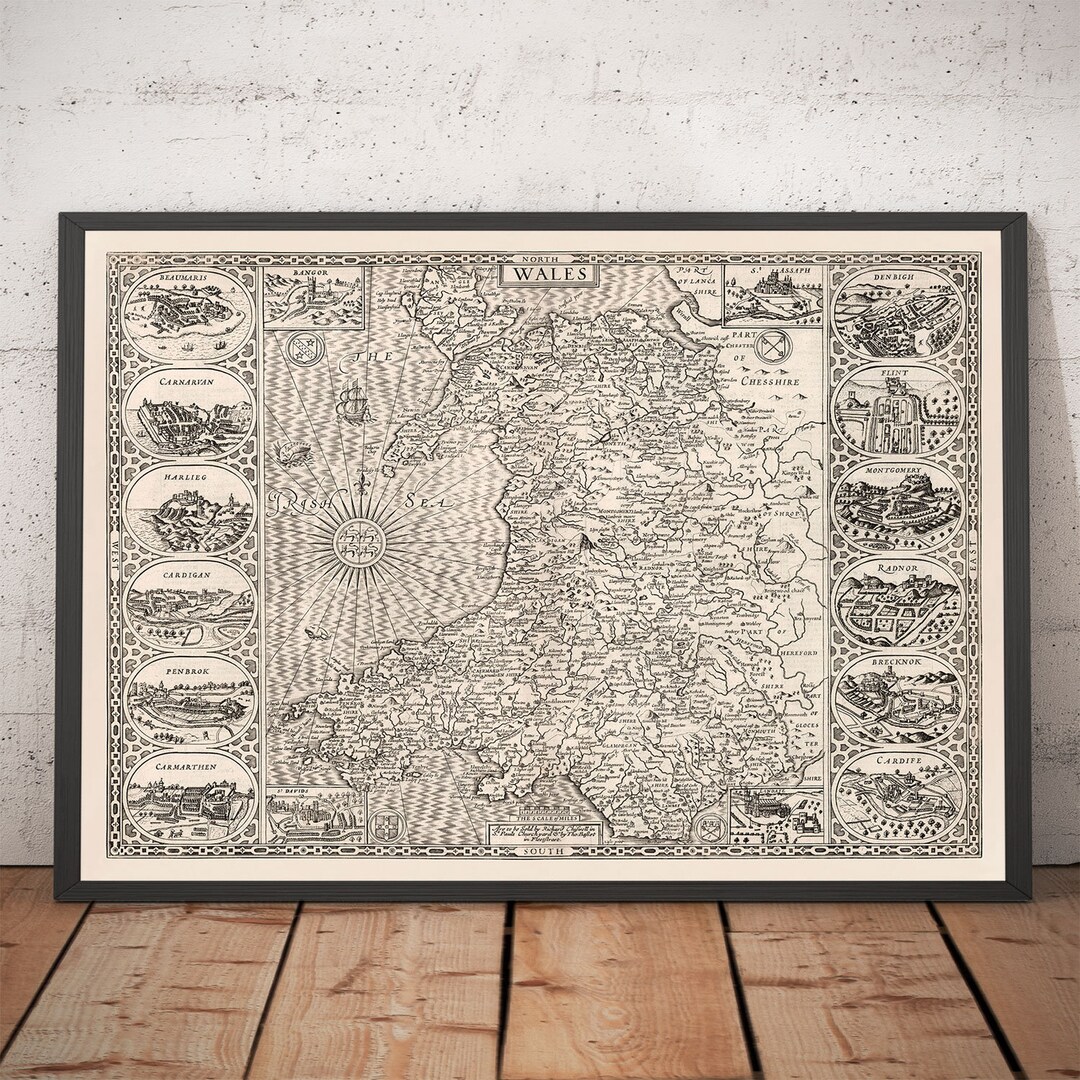 Old Map of Wales, Cymru by John Speed, 1611 - Cities, Towns, Counties ...