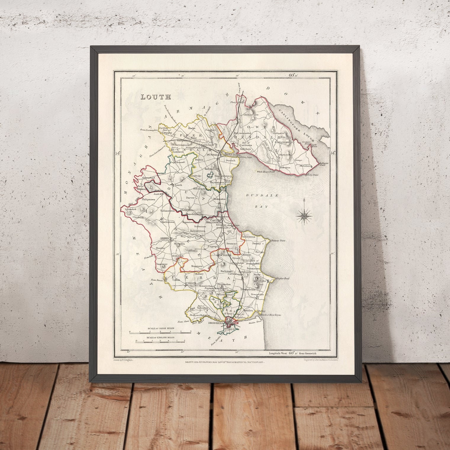 Old Map of County Louth by Samuel Lewis, 1844: Dundalk, Drogheda, Ardee ...