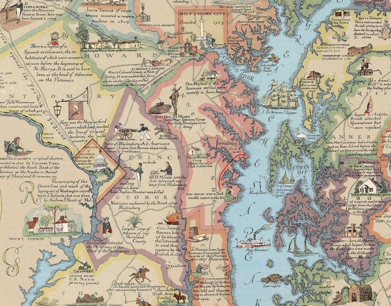 Old Historical Map of Maryland in 1931 by Edward Tunis - Etsy