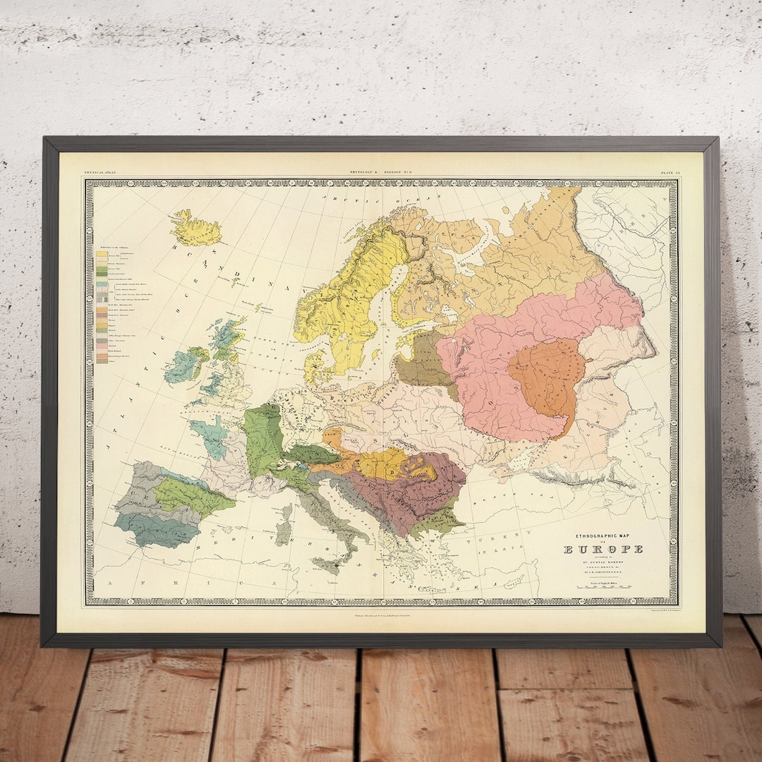 Old Map of Europe Ethnography and Ancient Tribes by AK Johnston 1856 ...