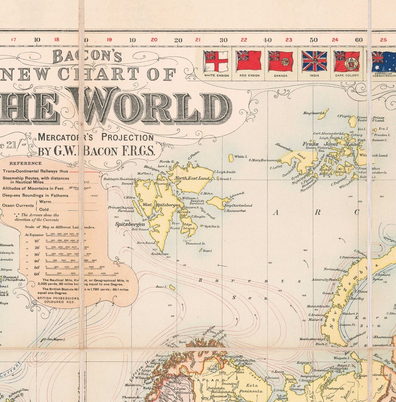 Old World Map by Bacon, 1908 - Large Rare Atlas - Shipping Lanes ...
