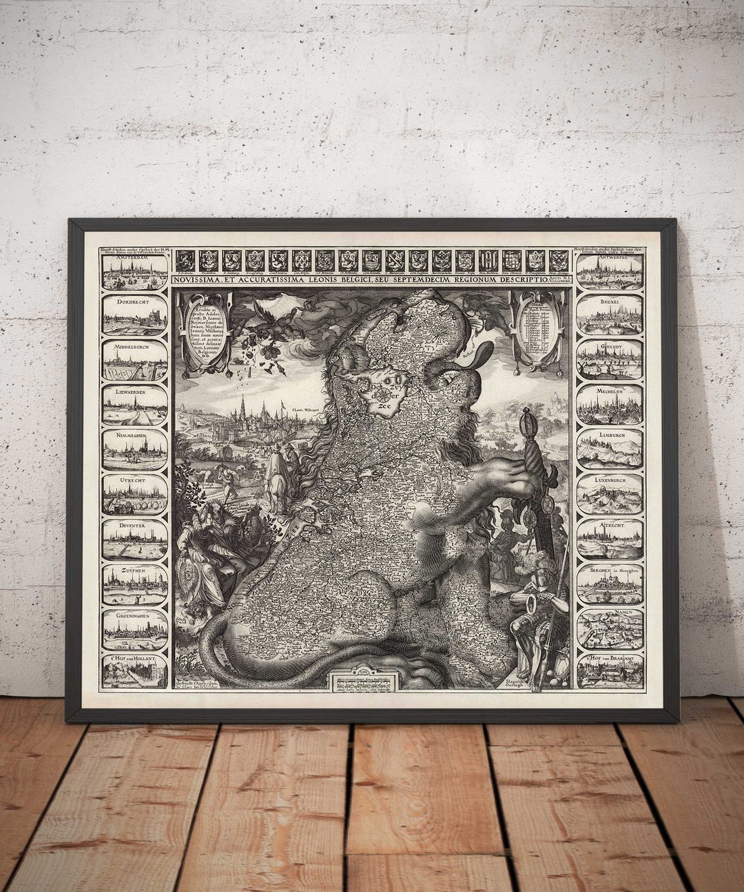 Old Leo Belgicus Map of the Low Countires in 1611 by C. Janszoon ...