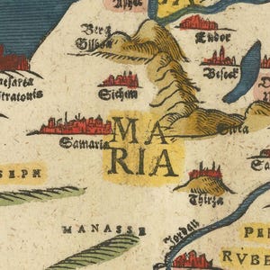 Old Map of the Holy Land by Bunting, 1581: Palestine, 12 Tribes, Judea ...