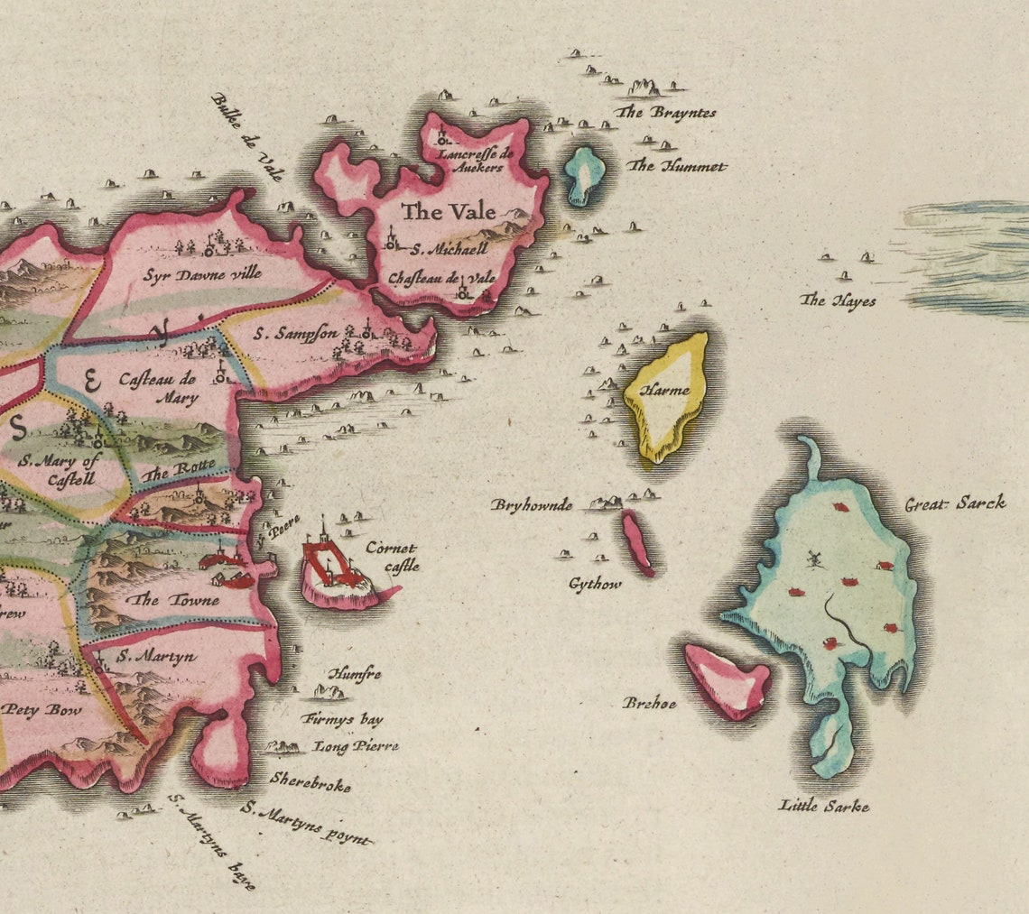 Old Map of Jersey and Guernsey, 1665 by Joan Blaeu - English Channel ...
