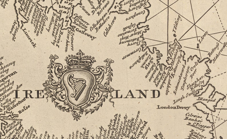 Old British Isles Navigation Chart, 1752 by Page & Mount - Ports ...