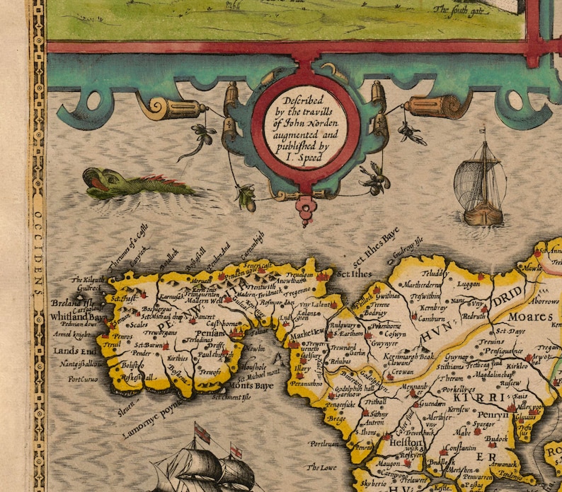 Old Map of Cornwall 1611 by John Speed Penzance St Ives | Etsy UK