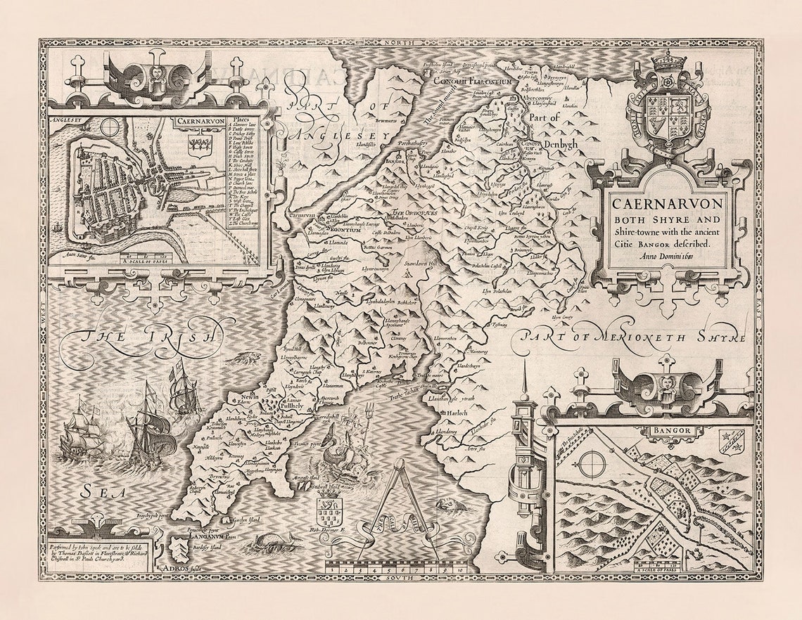 Old Map of Caernarfonshire Wales, 1611 by John Speed - Caernarfon ...