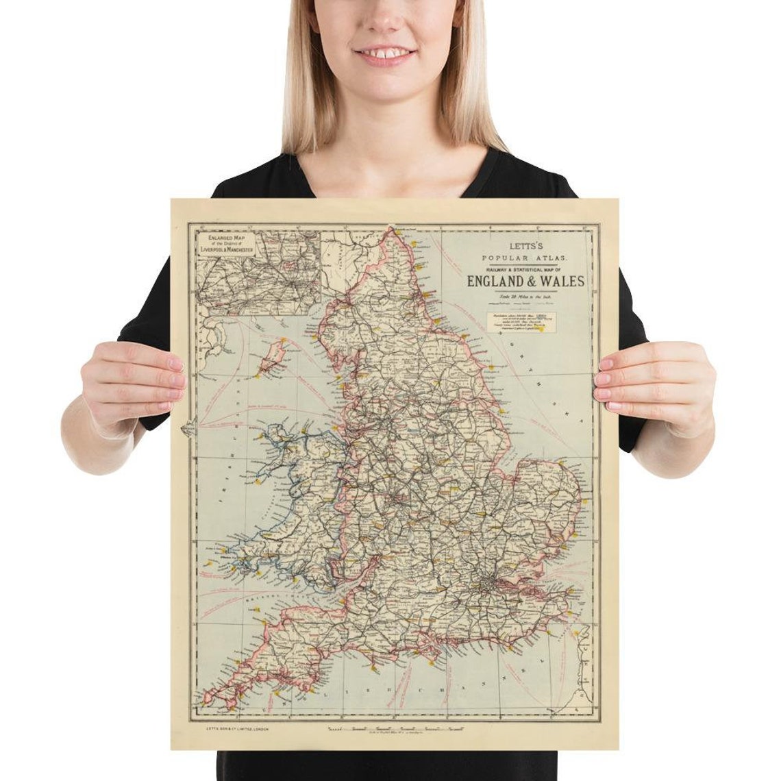 Old Rail Map of England and Wales, 1883: Letts's Railway & Statistical ...
