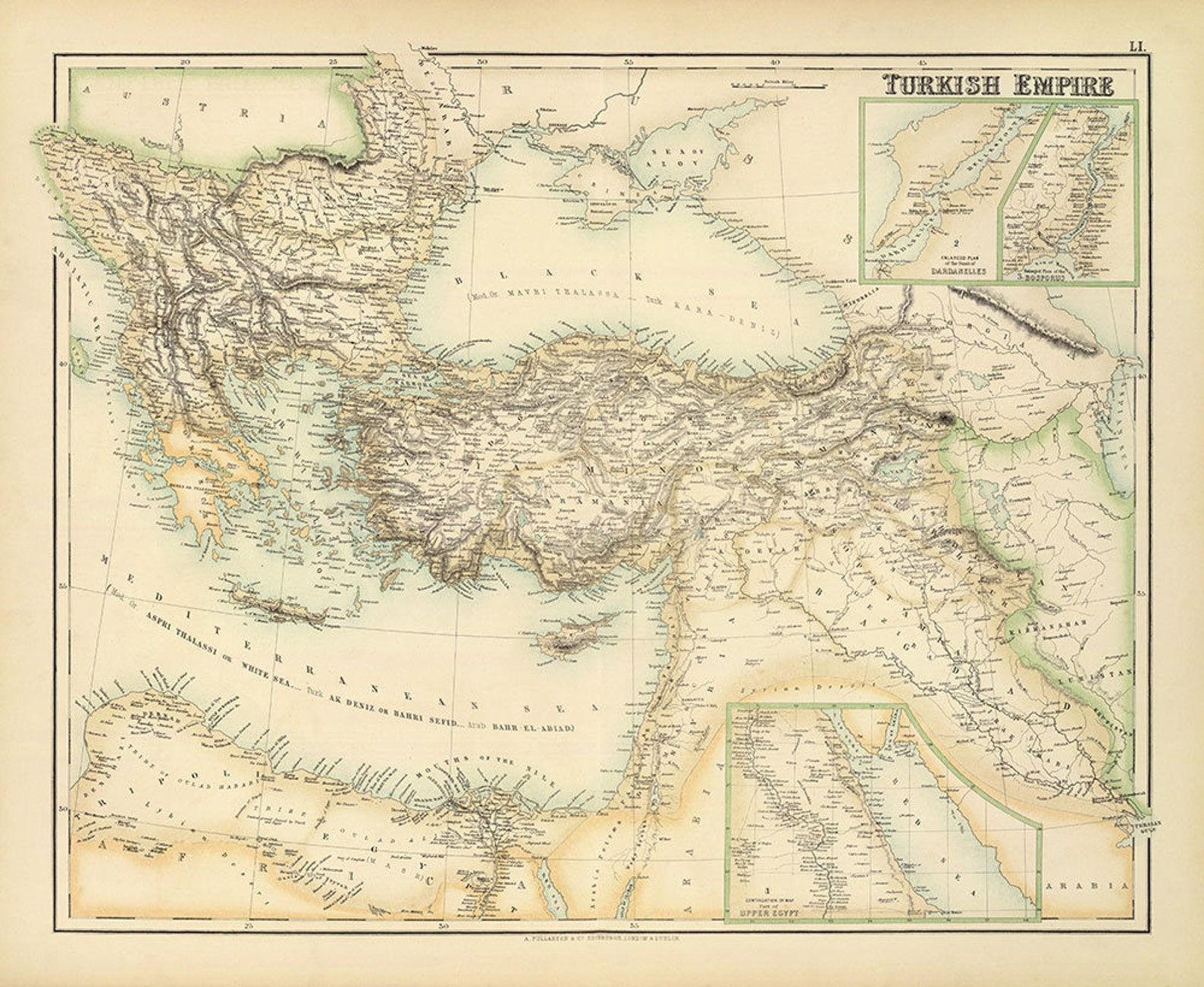 Old Map of the Turkish / Ottoman Empire 1872 by Fullarton | Etsy