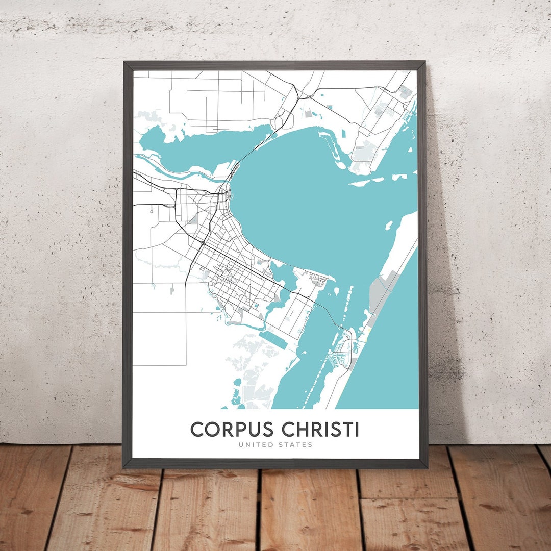 Modern City Map of Corpus Christi, TX: Downtown, USS Lexington, Selena ...