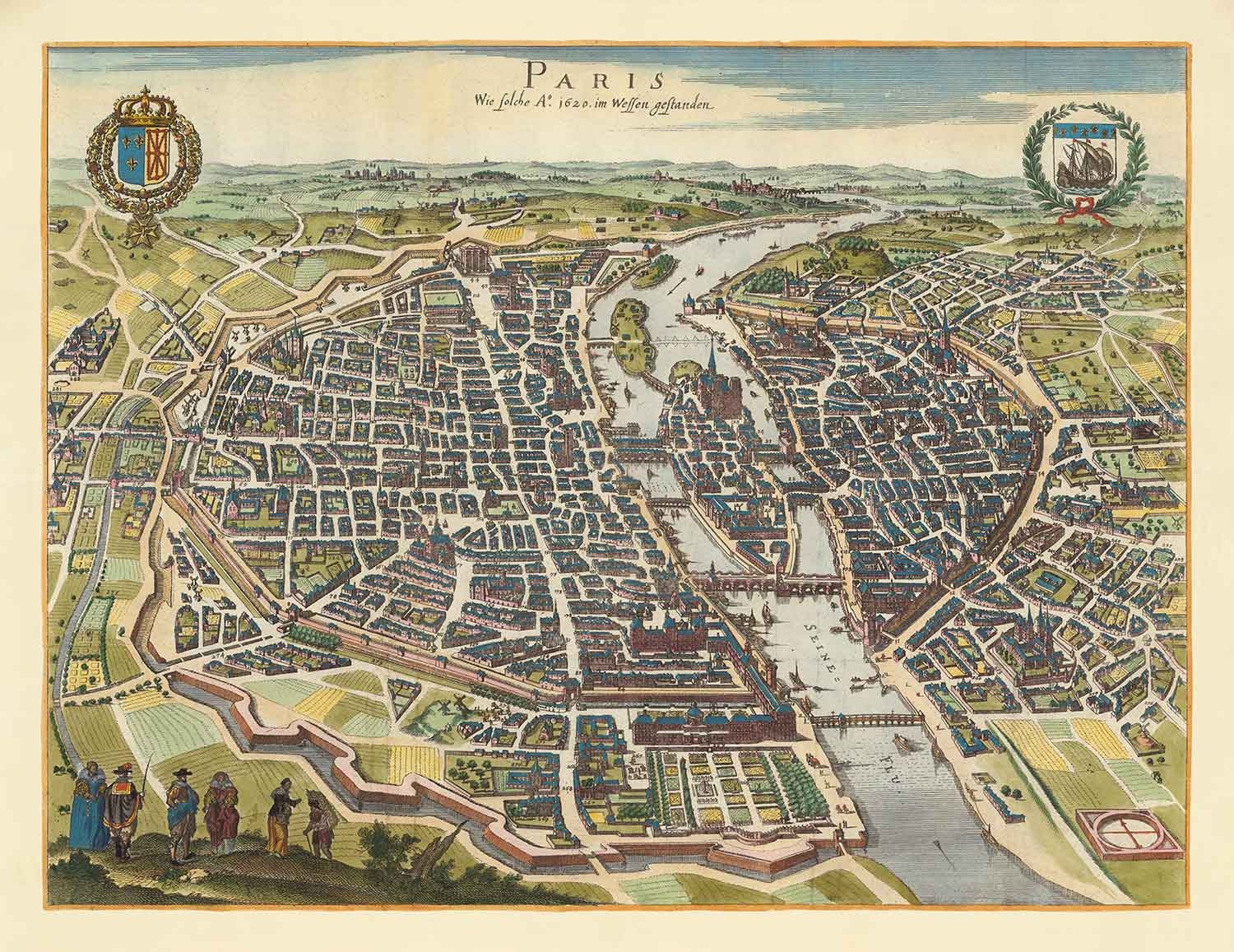 Old Map of Paris, 1655 by Caspar Merian - Ile Saint Louis and De La ...