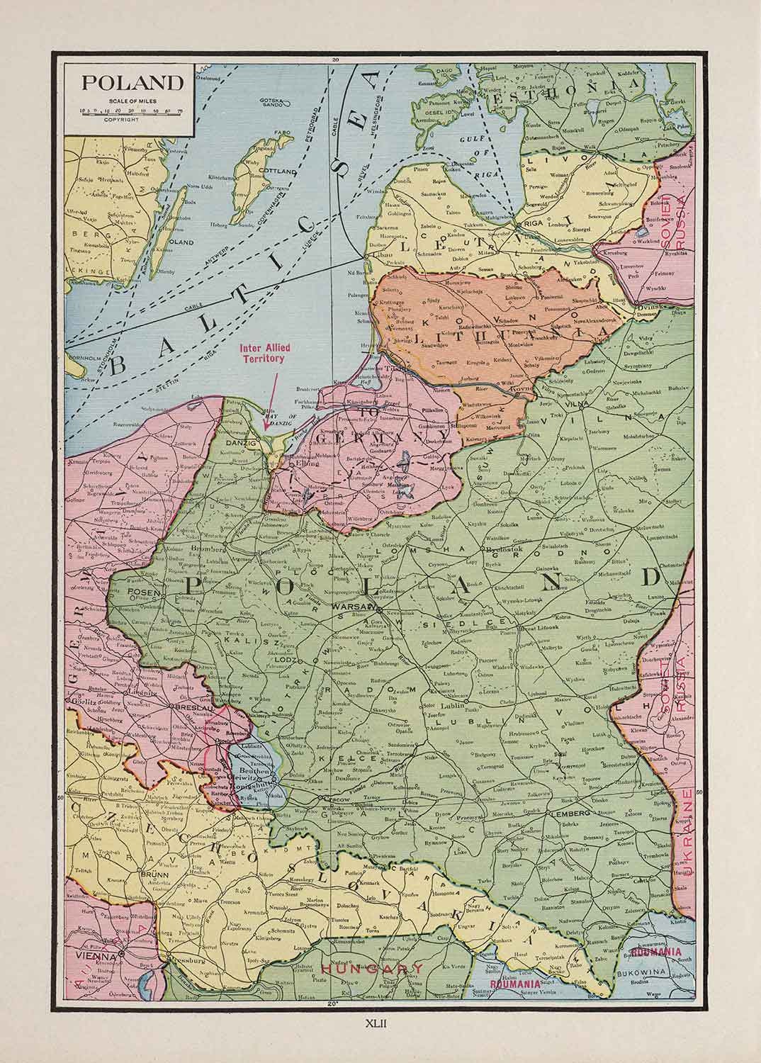Old Map of Poland, 1925 - Germany, Prussia, Ukraine, Czechia, Warsaw ...