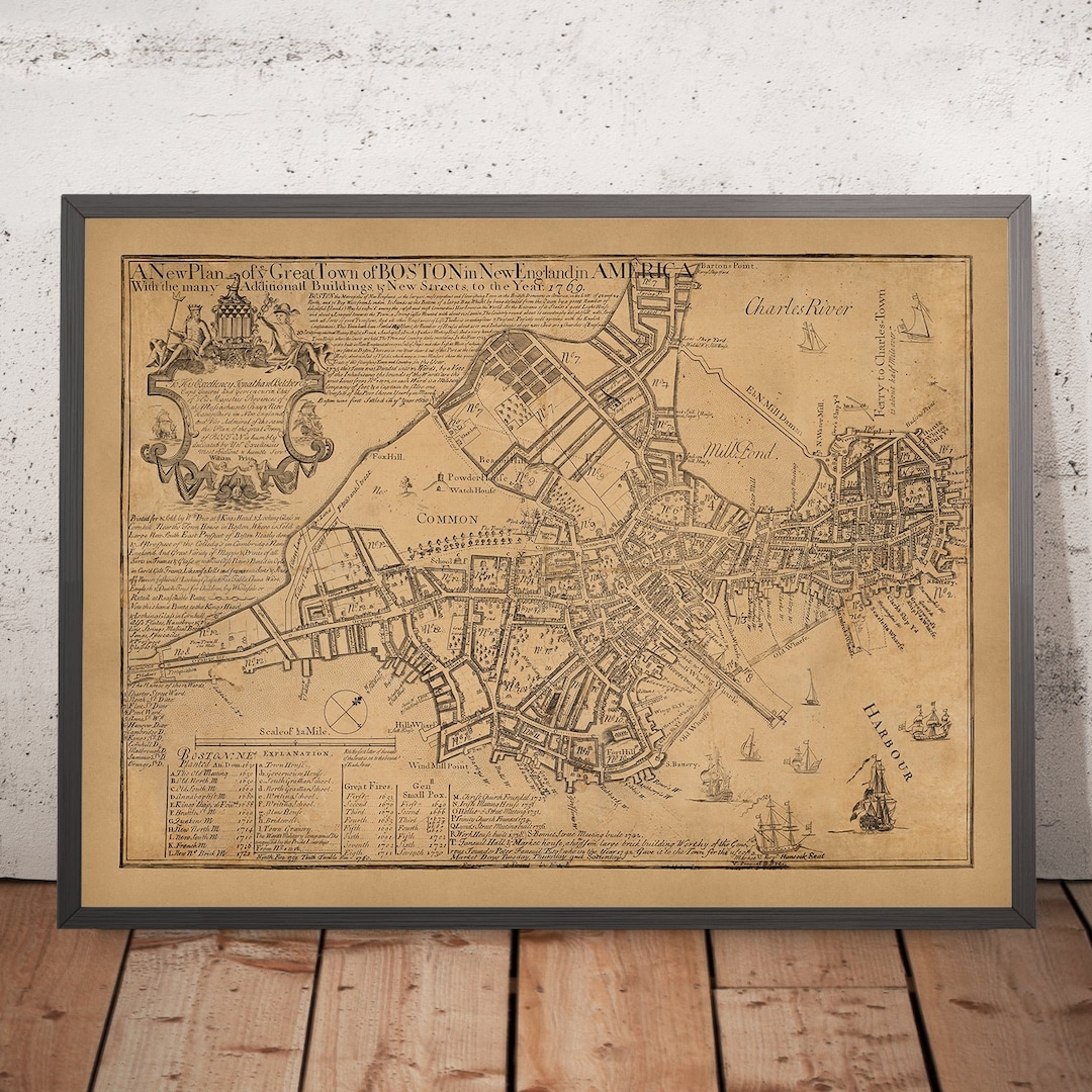 Old Map of Boston, 1769 by William Price: Beacon Hill, Downtown, North ...