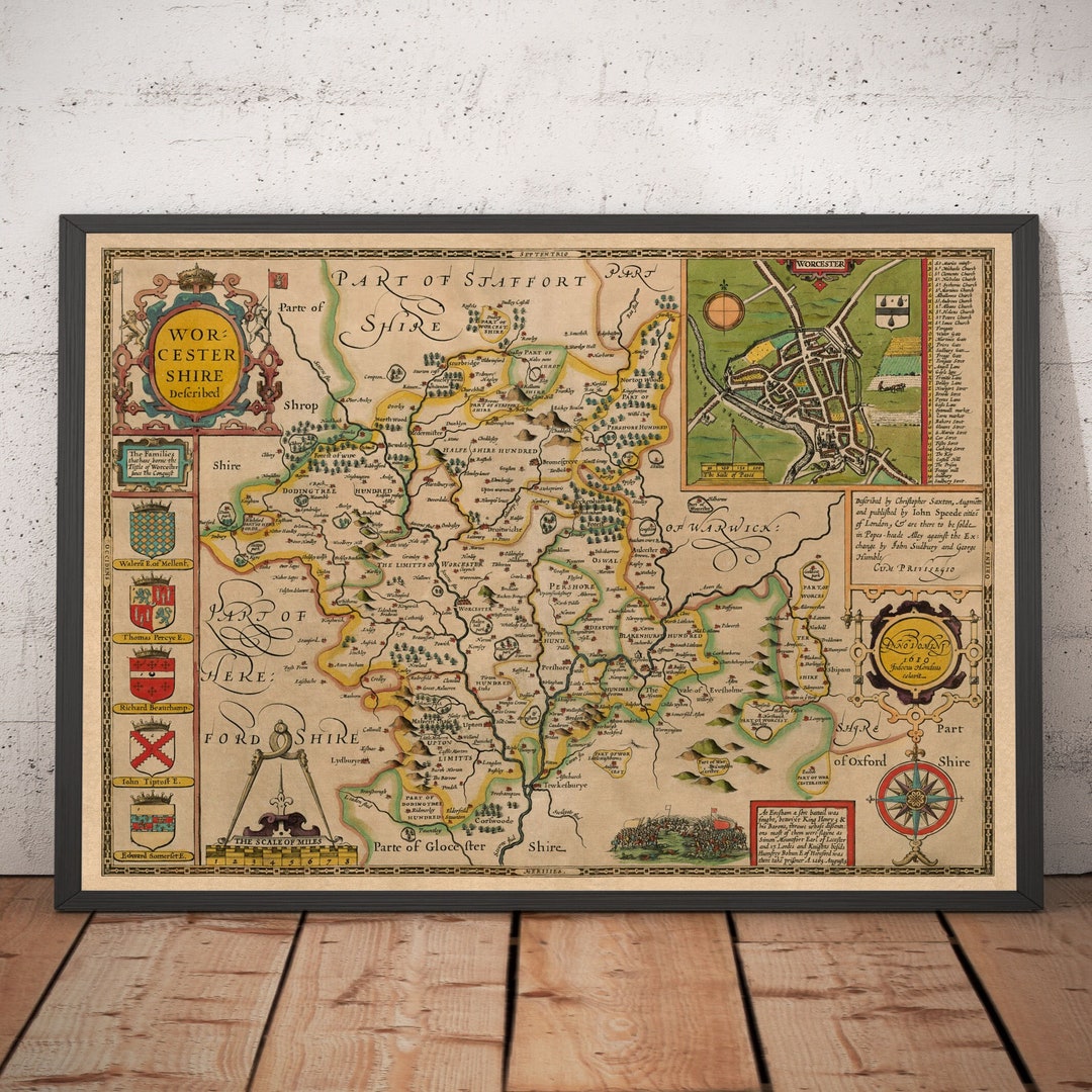 Old Map of Worcestershire in 1611 by John Speed - Worcester, Bromsgrove ...