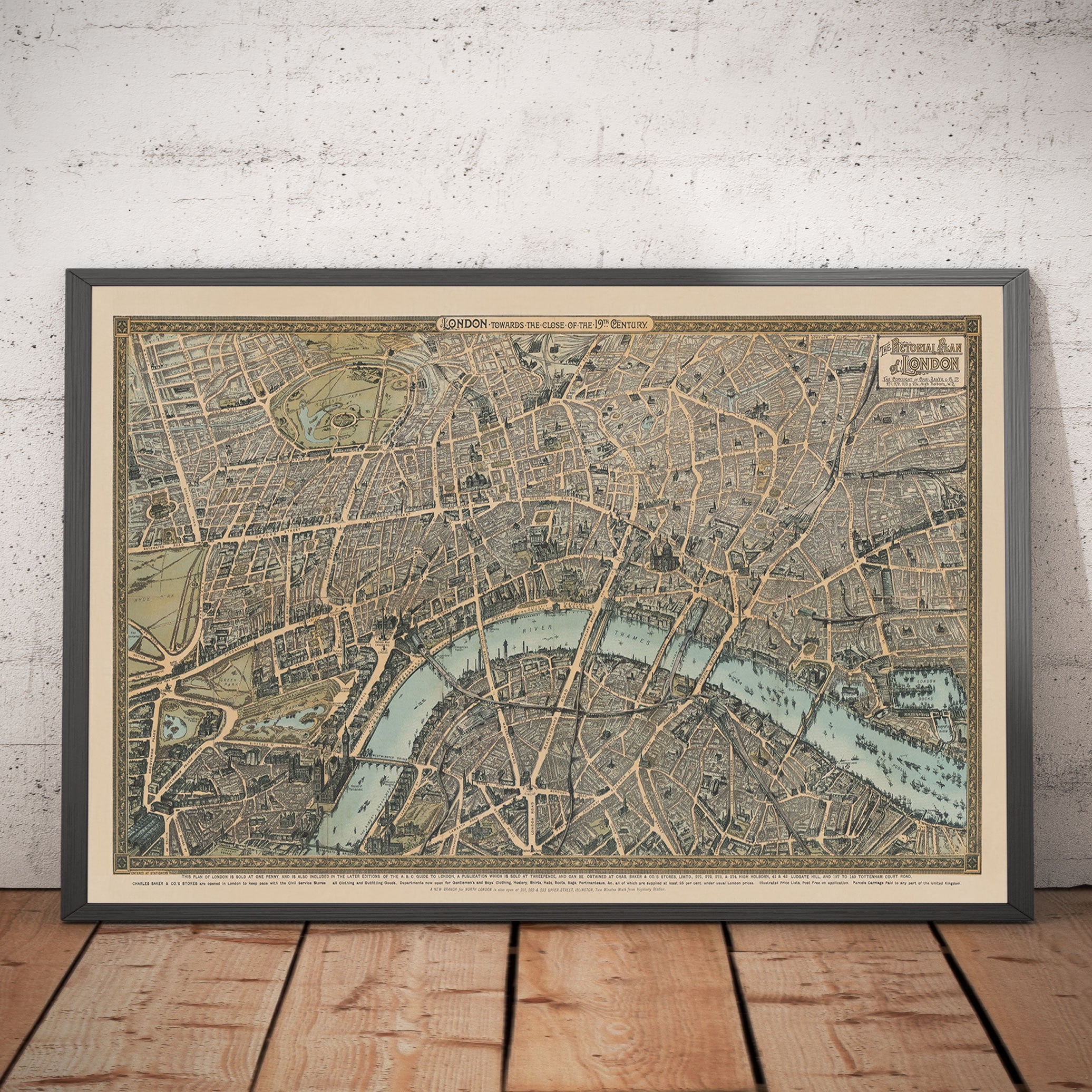 Old Birds Eye Map of London in 1892 by Charles Baker & Co - Westminster ...