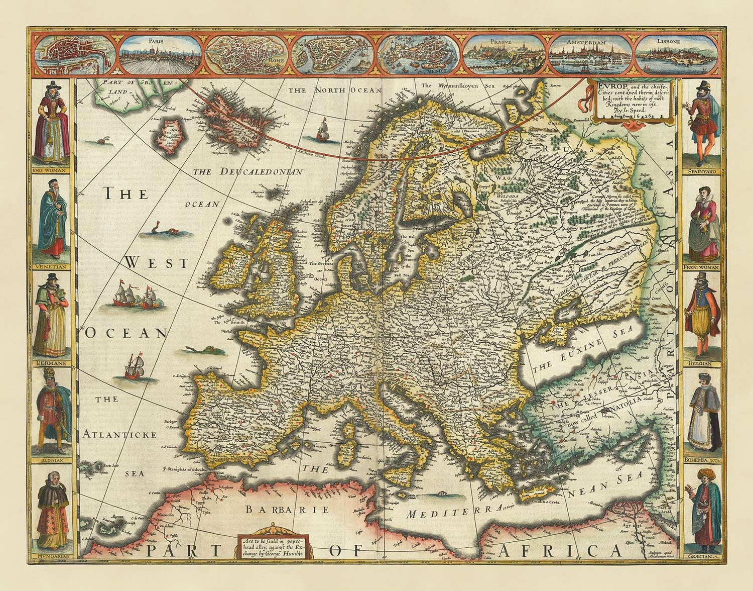 Old Map of Europe by John Speed 1627 England France - Etsy